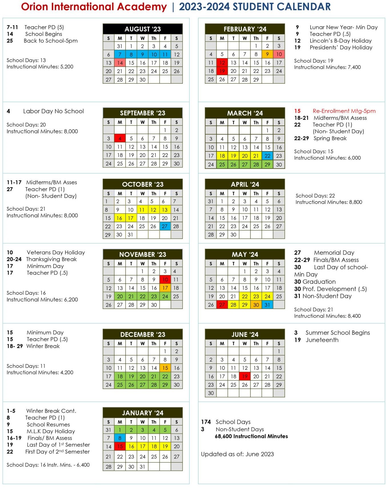Academic Calendar - Orion Schools